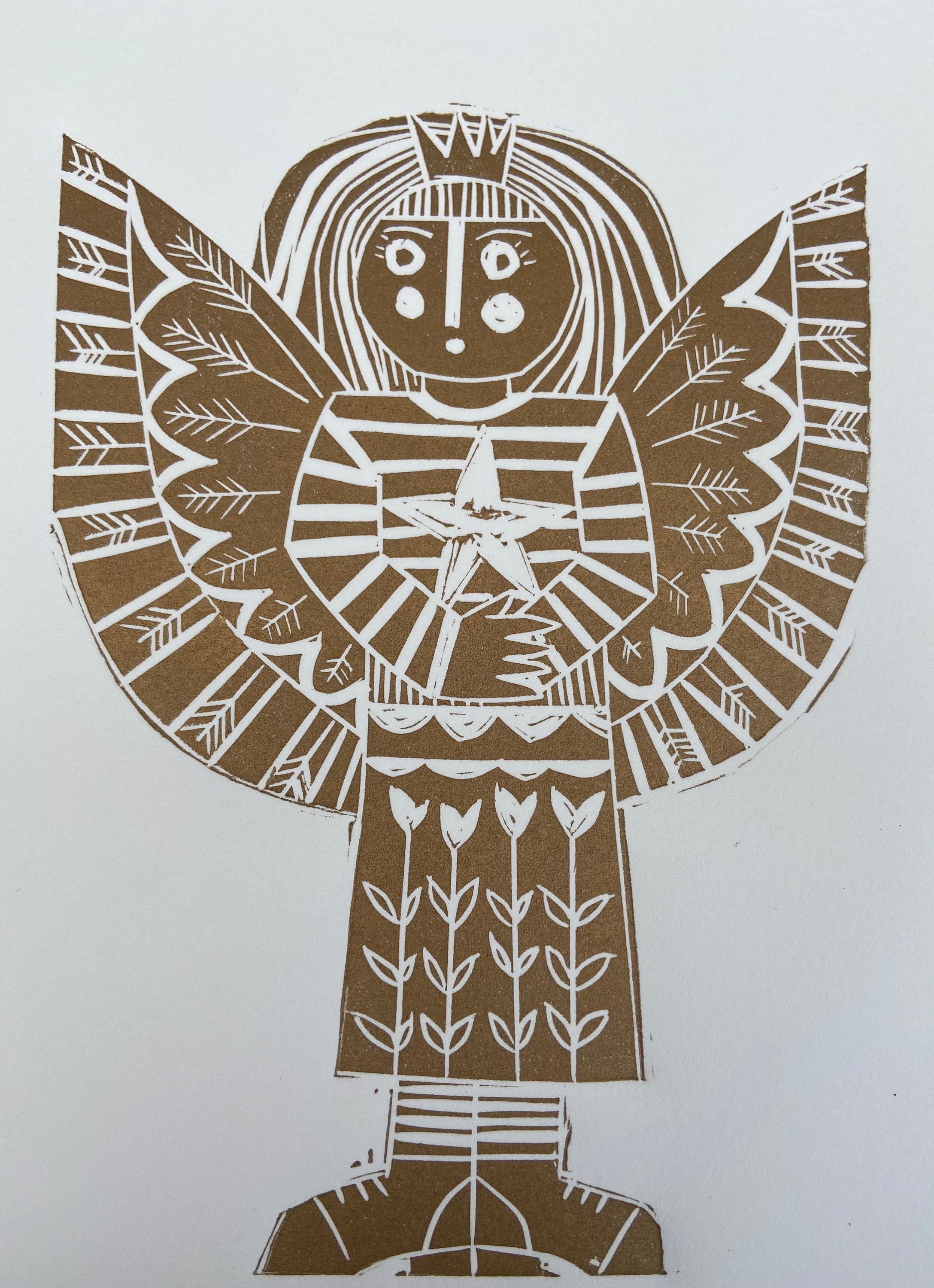 Star Angel Lino Cut Relief Print Lino Print - Etsy UK