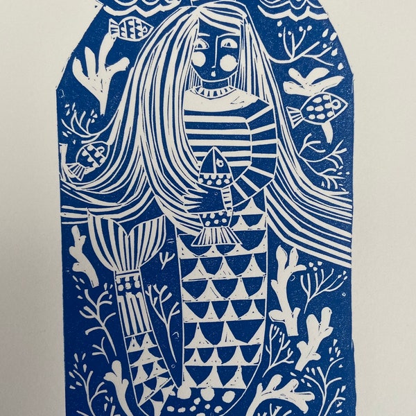 Mermaid Linocut - Etsy