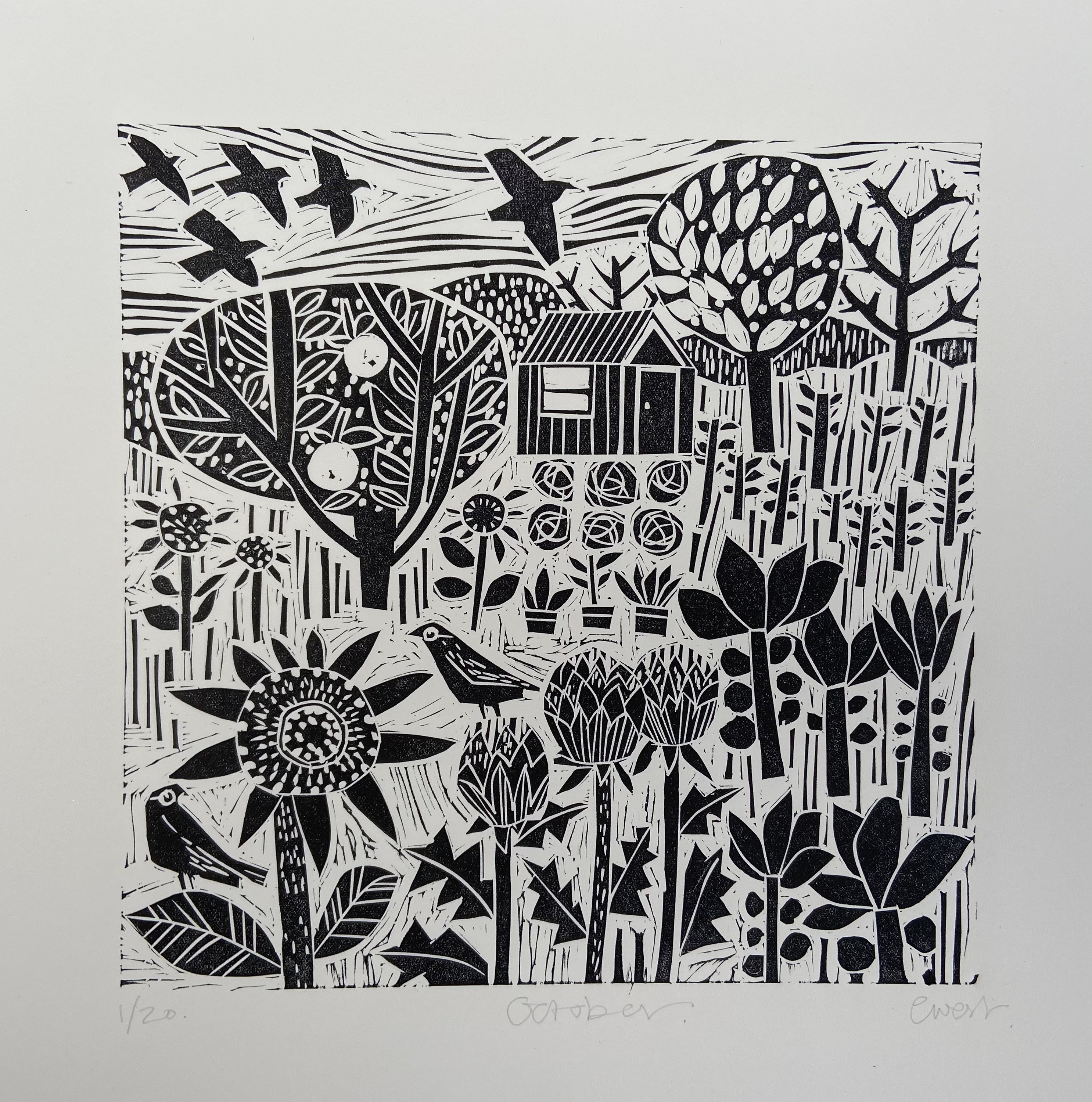 October Allotment Linocut Lino Print Relief Print | Etsy