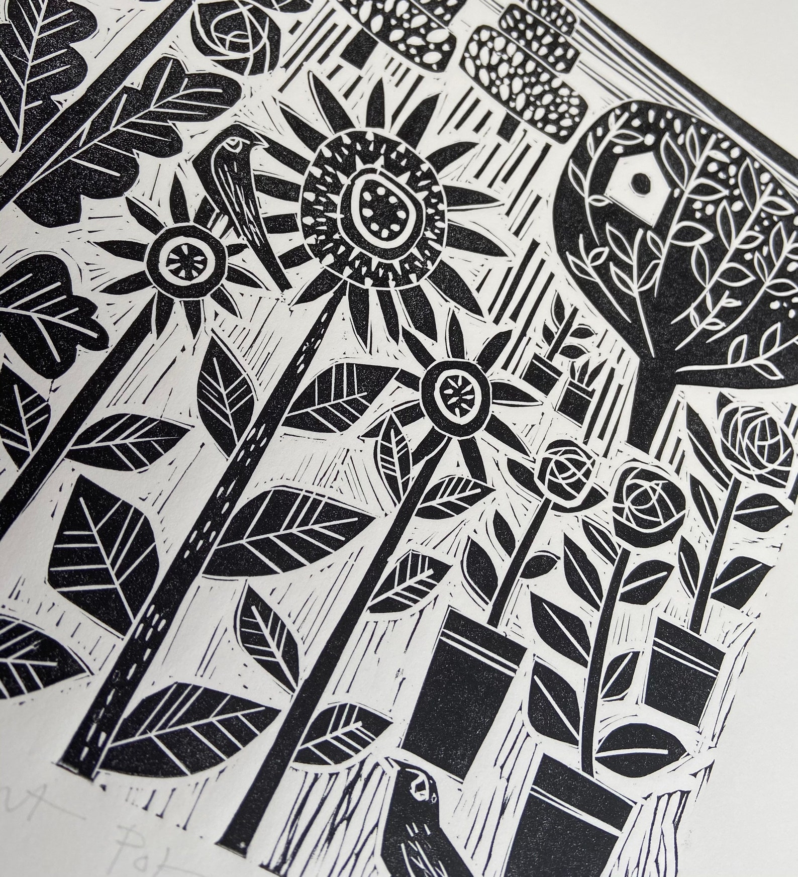 Plant pots linocut Lino print relief print | Etsy