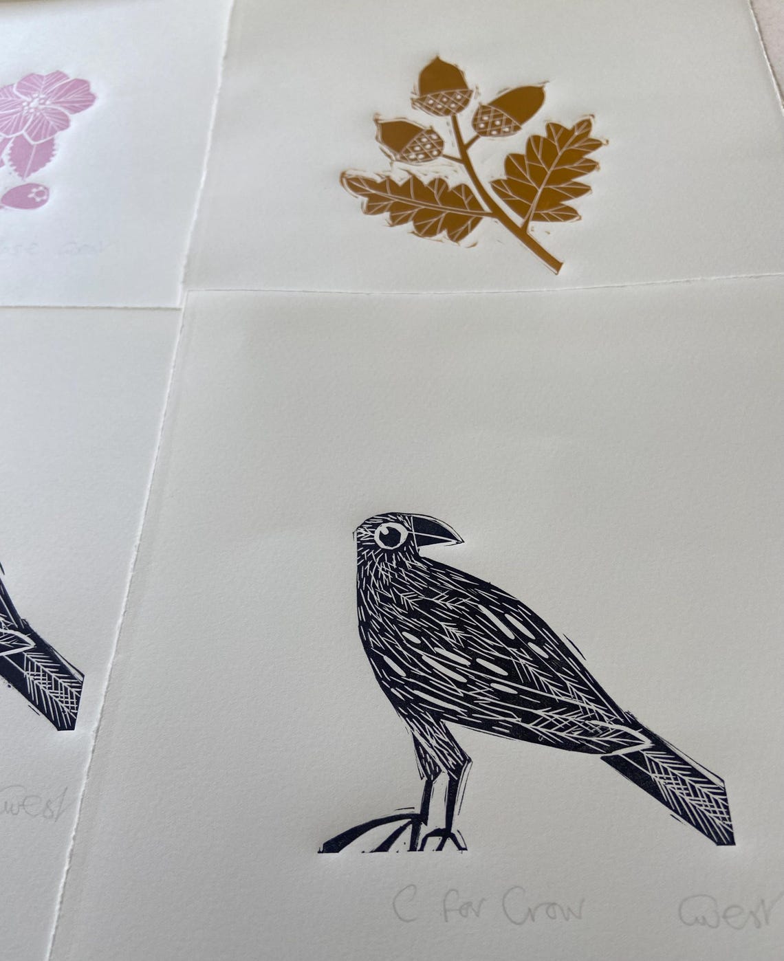 C for Crow, Handmade Linocut Artwork - Etsy