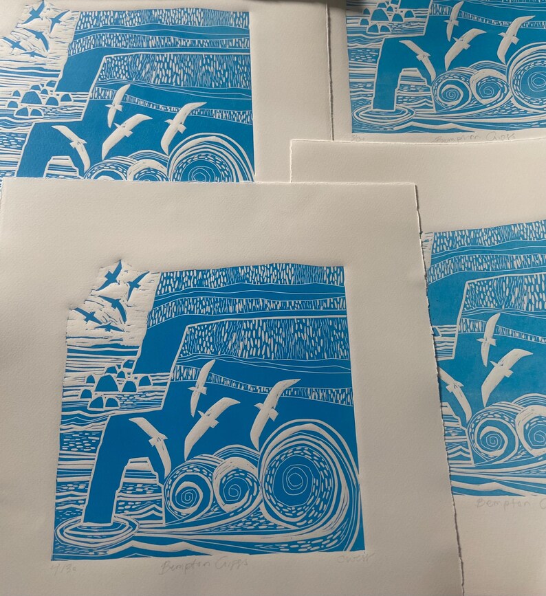 Bempton Cliffs, Limited Edition Linocut Artwork - Etsy