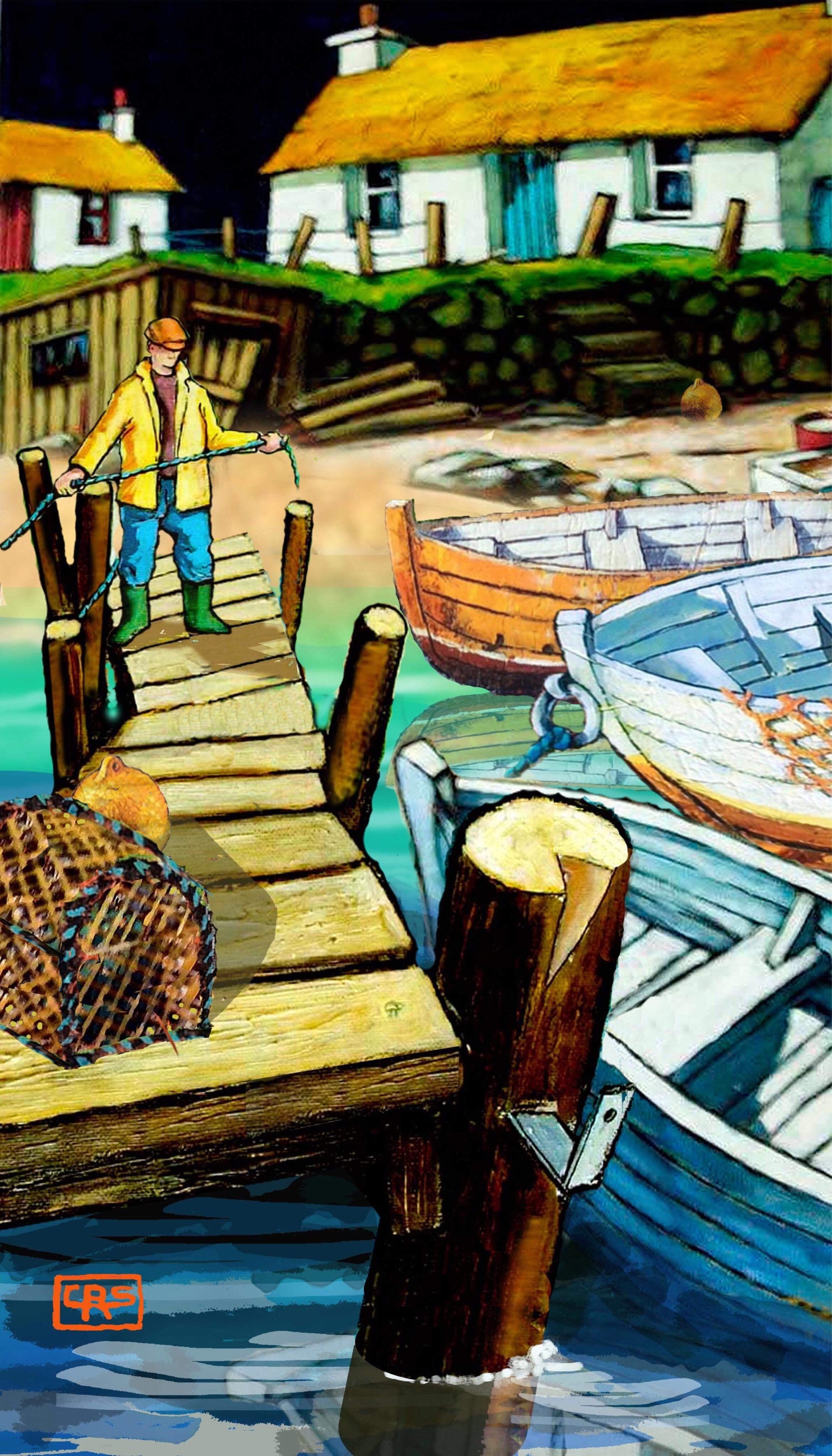 Jetty Wall Art Art Print Fish Boat Fishing Boat Beach Original Art Gift ...