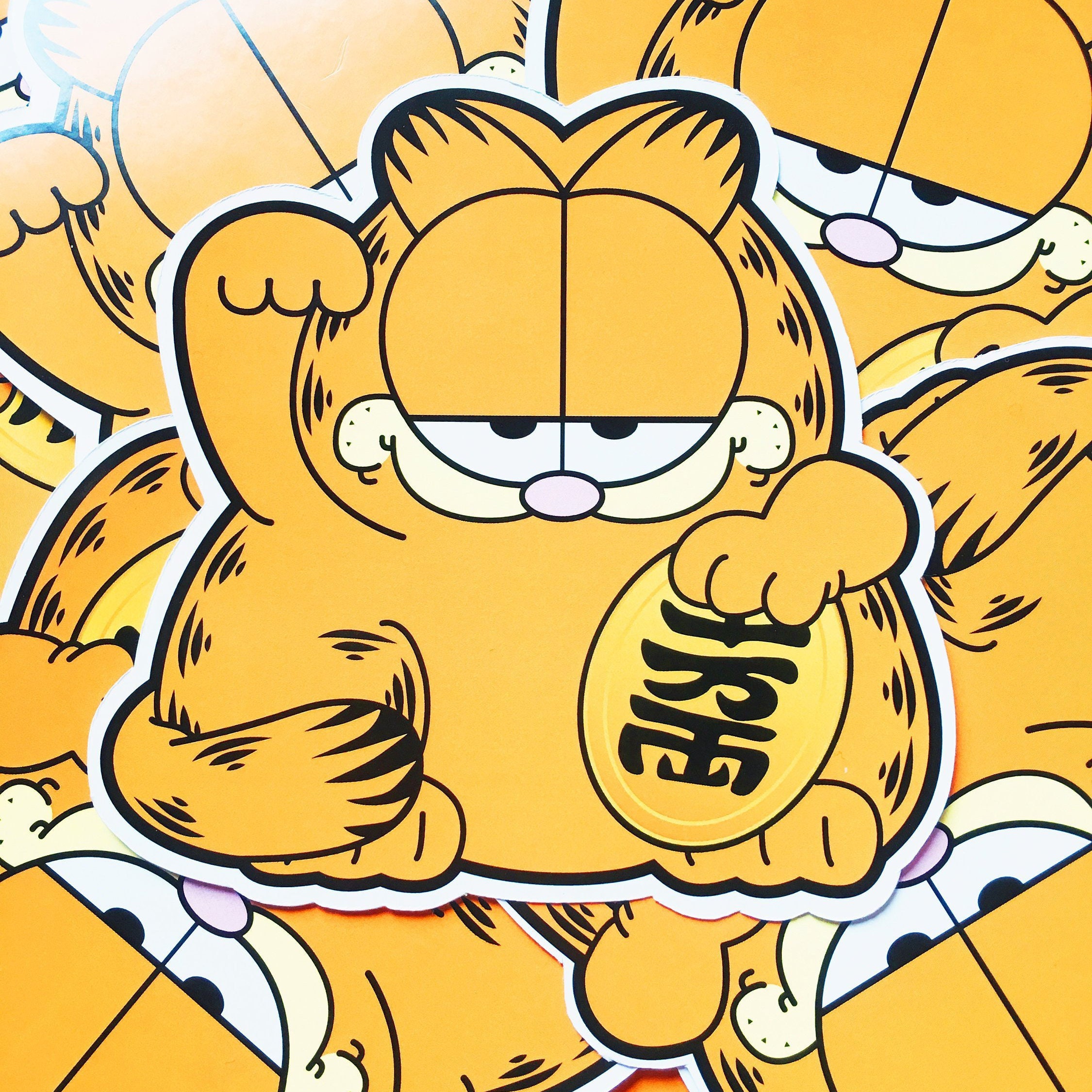 Garfield Inspired Lucky Cat Maneki Neko Sticker - Etsy
