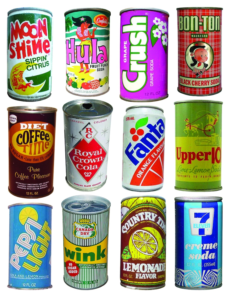 Vintage Soda Pop Can Collage Clip Art Sheet (PDF & JPEG) - Etsy