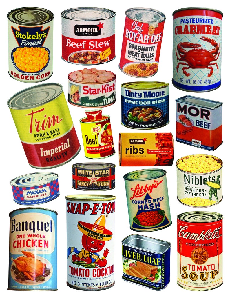 Vintage Canned Foods Collage Sheet: Retro Clip Art (PDF & JPEG) - Etsy