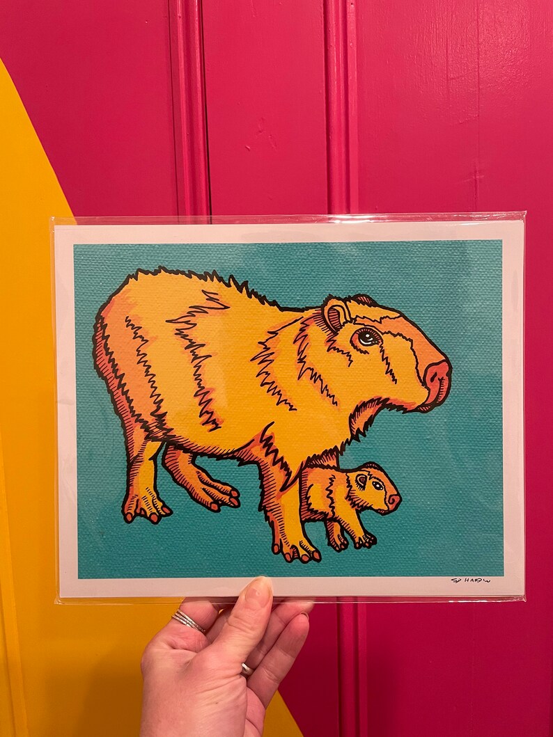 Pop Art Capybara Archival Print, Capybara Mama and Baby, Affordable ...