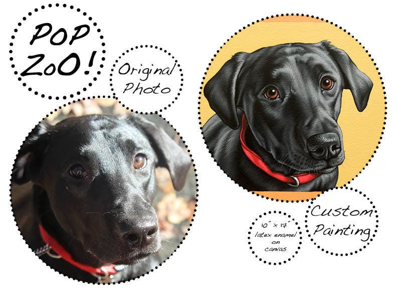 Custom Painted Pet Portrait, Pop Painting of TWO Dogs, Black Labrador ...