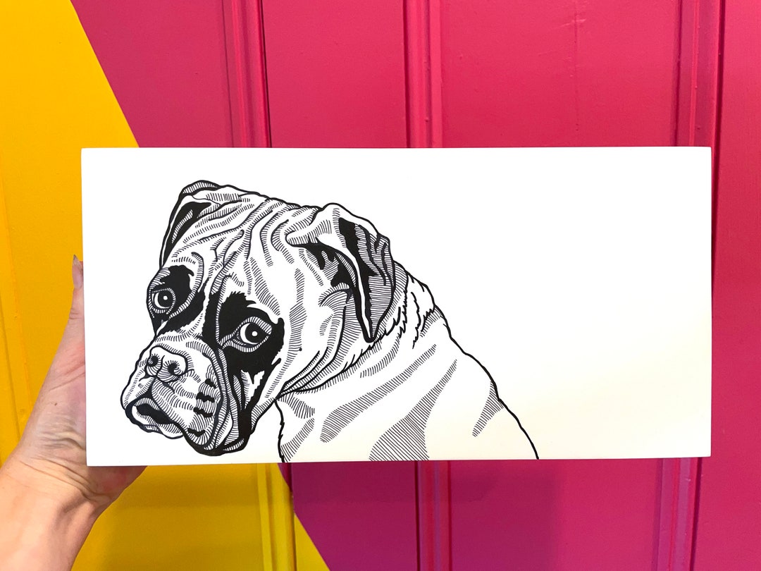 Original Drawing Boxer Dog Art, Boxer Line Art Portrait, Affordable ...