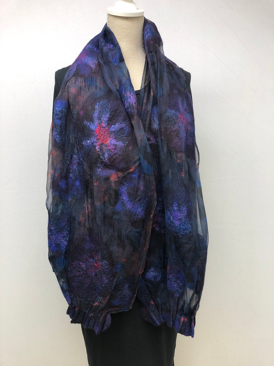 Nuno Felt Shawl, Silk Felt Scarf, Wrap, Black. Handmade for Women. - Etsy