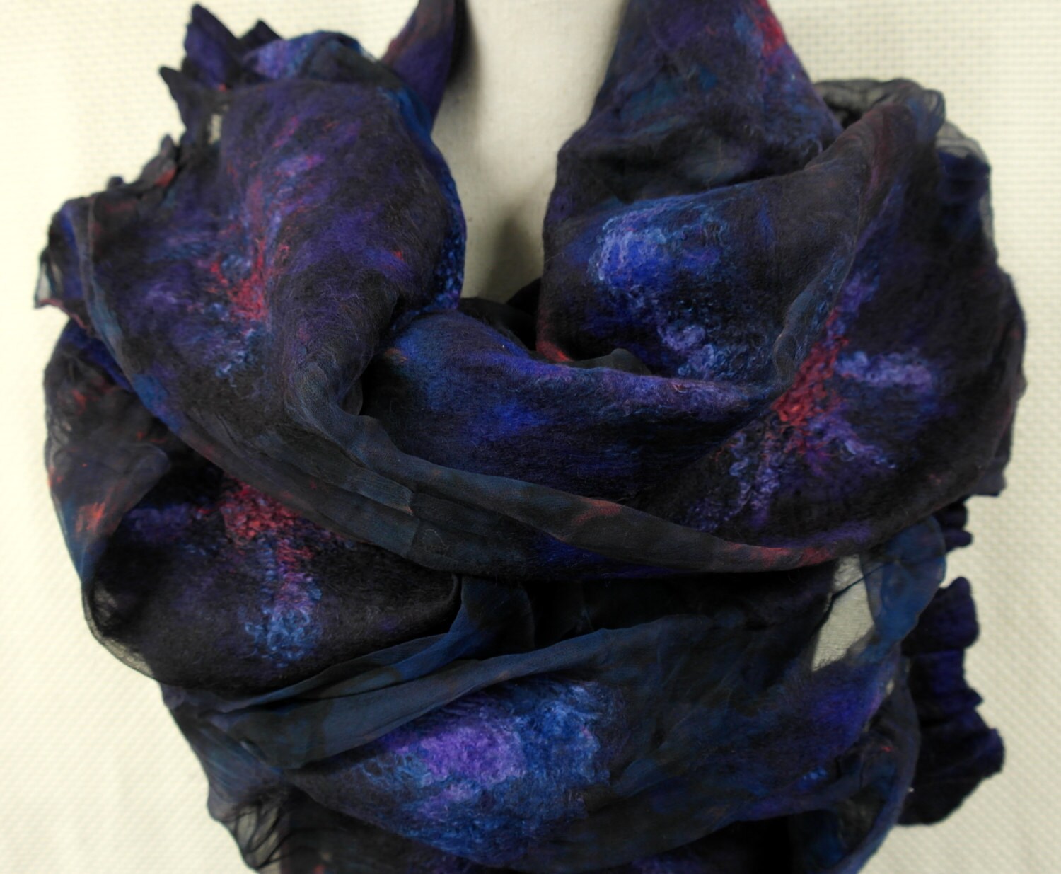 Nuno Felt Shawl, Silk Felt Scarf, Wrap, Black. Handmade for Women. - Etsy