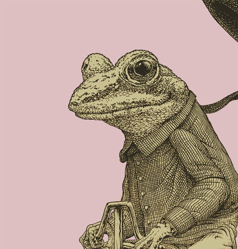 Frog on Bike Print 8x10 11x14 16x20 Old Time Bicycle Art | Etsy