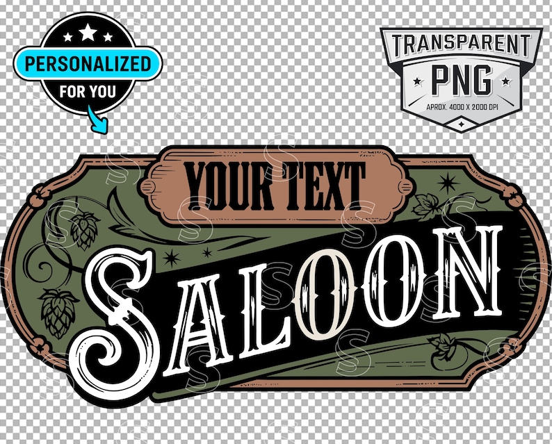 Custom Saloon Sign PNG - Vintage Western Bar Logo | Personalized ...