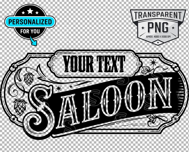 Custom Vintage Saloon Sign PNG – Personalized Western Bar Logo (digital ...