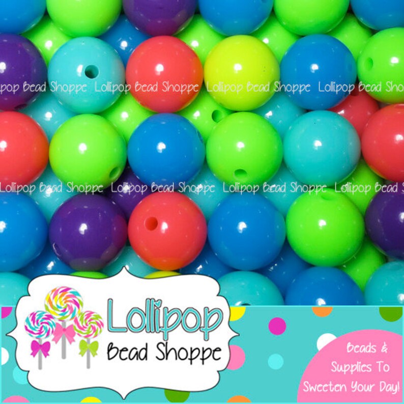 20mm NEON Gumball Beads Acrylic Round Chunky Necklace Beads | Etsy