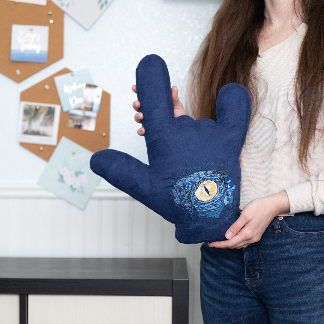 ASL ILY Pillow I Love You Hand Shape // Golden Dragon Eye Embroidery on ...