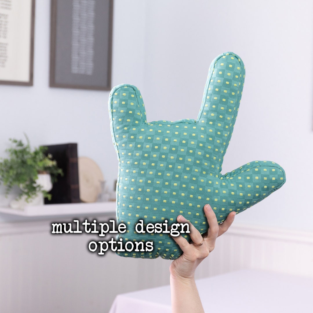 ASL ILY Pillow I Love You Hand Shape // Blue & Green Checkered Fabric ...