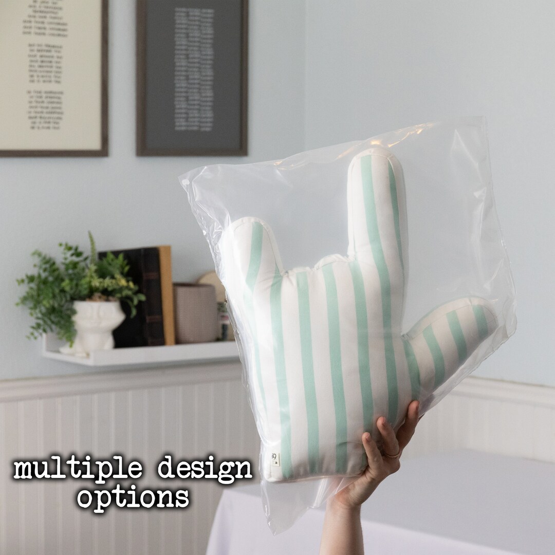 ASL ILY Pillow I Love You Hand Shape // Aqua and White Stripes ...