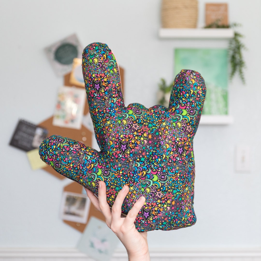 ASL ILY Pillow (I Love You) Hand Shape // Rainbow Stars and Moons Print ...