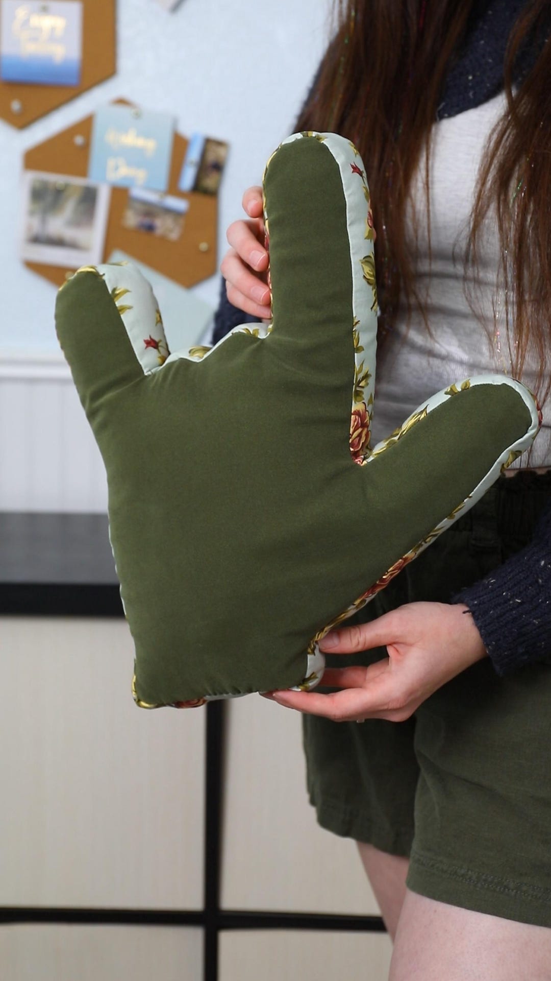 ASL ILY Pillow (I Love You) Hand Shape // Dark Green Faux-suede With ...