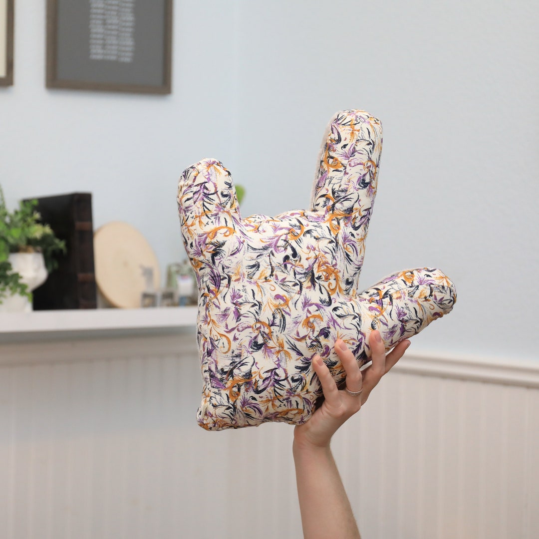 ASL ILY Pillow I Love You Hand Shape // Purple/orange/navy Brush Stroke ...