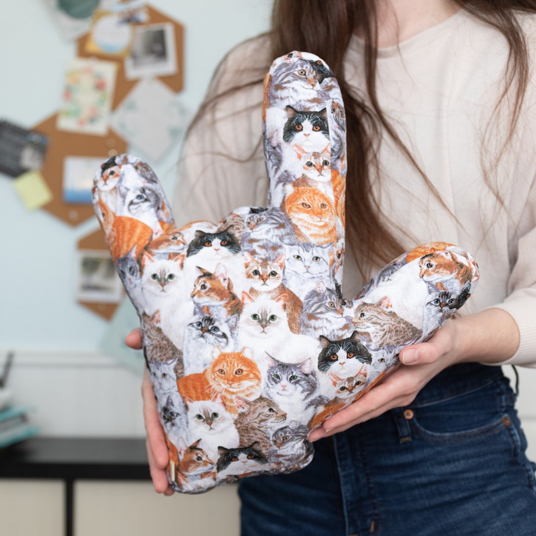 ASL ILY Pillow (I Love You) Handshape // Cat Print Cotton Fabric ...