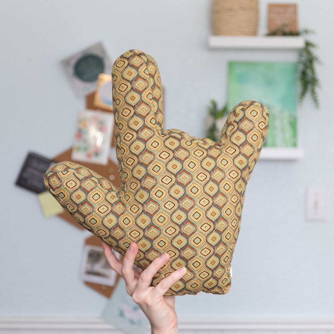 ASL ILY Pillow I Love You Hand Shape // Quilted Neutral Geometric Print ...