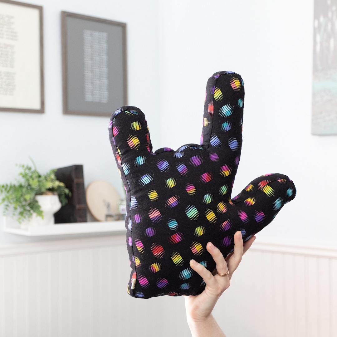 ASL ILY Pillow I Love You Hand Shape // Black With Multi-colored ...