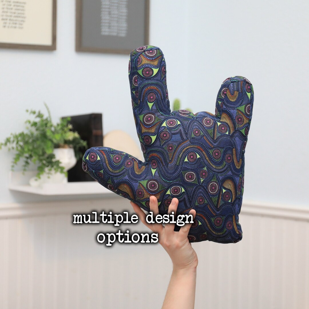 ASL ILY Pillow I Love You Hand Shape // Navy Artistic Line-art Eye ...