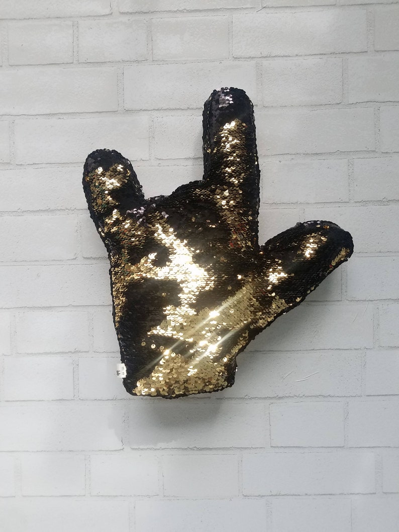 ILY Pillow I Love You Hand Shape // Black and Gold Mermaid | Etsy