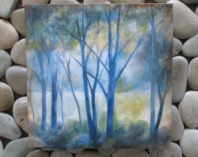 Encaustic Art, Wall Art Blue Trees - Etsy