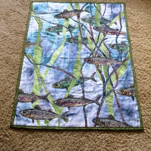 Hand Painted Fabric Art Quilt, Wall Hanging, Wall Quilt, Marine Textile ...