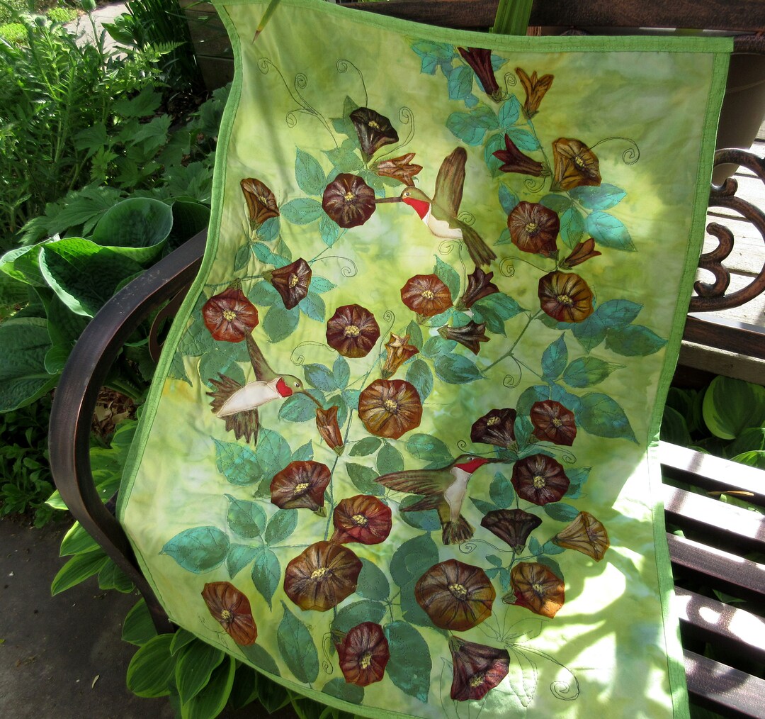 Botanical Textile Art, Hand Painted Fabric Art Quilt, Wall Hanging ...