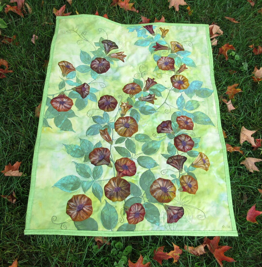 Botanical Textile Art Hand Painted Fabric Art Quilt Wall - Etsy