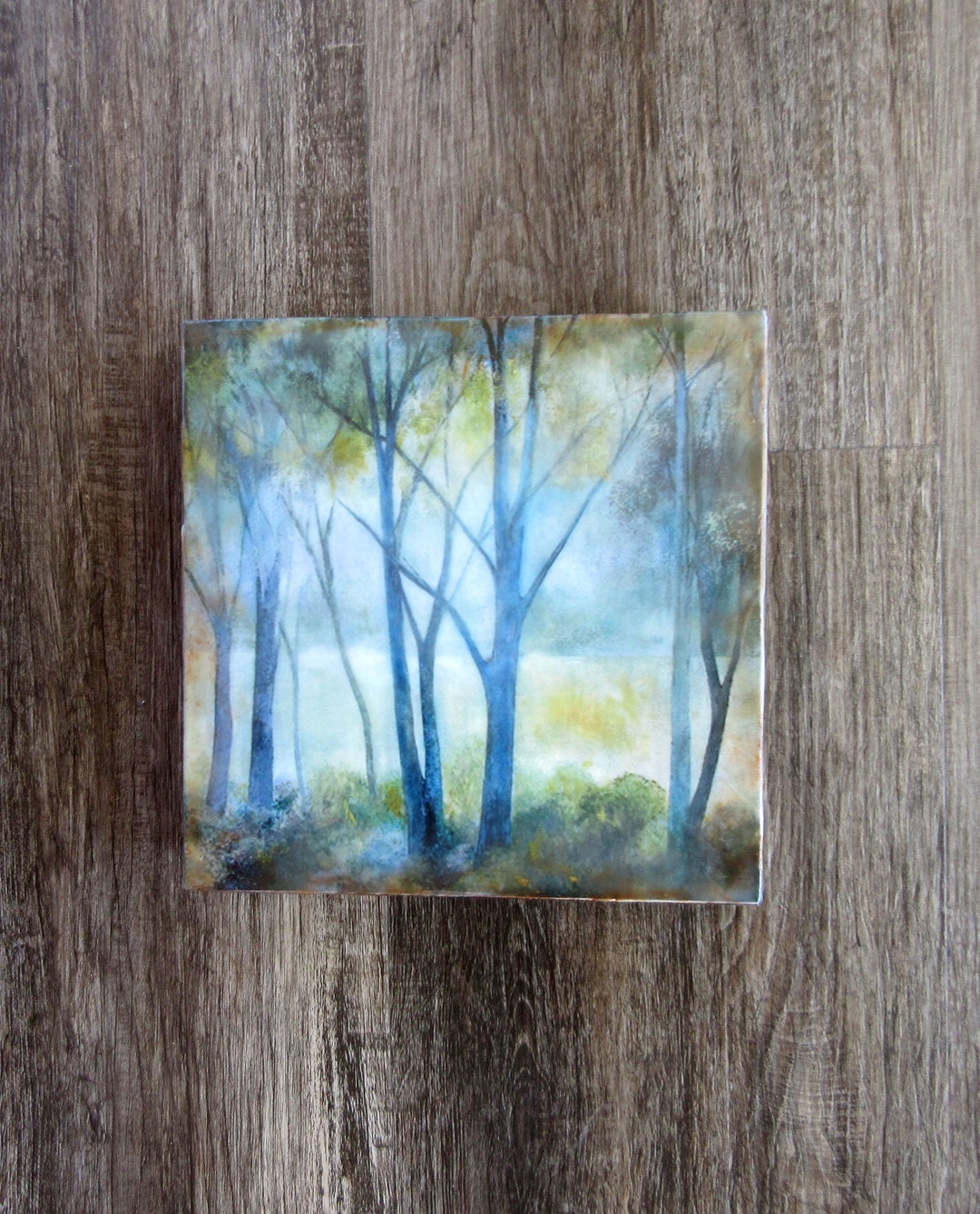 Encaustic Art, Wall Art - Blue Trees - Etsy