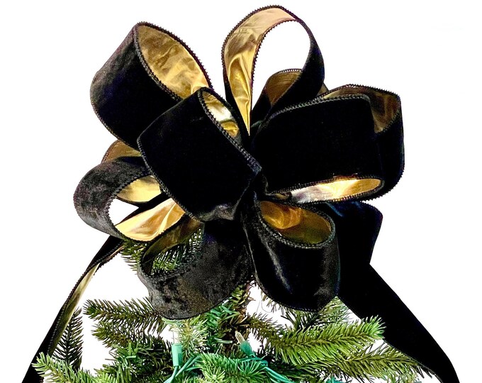 The Elvira Black and Gold Tree Topper Bow Velvet Bow - Etsy