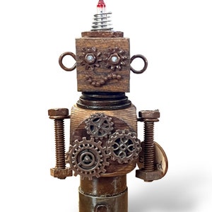 Handmade Wood and Metal Small Robot Figurine / Handmade Mini Robot ...