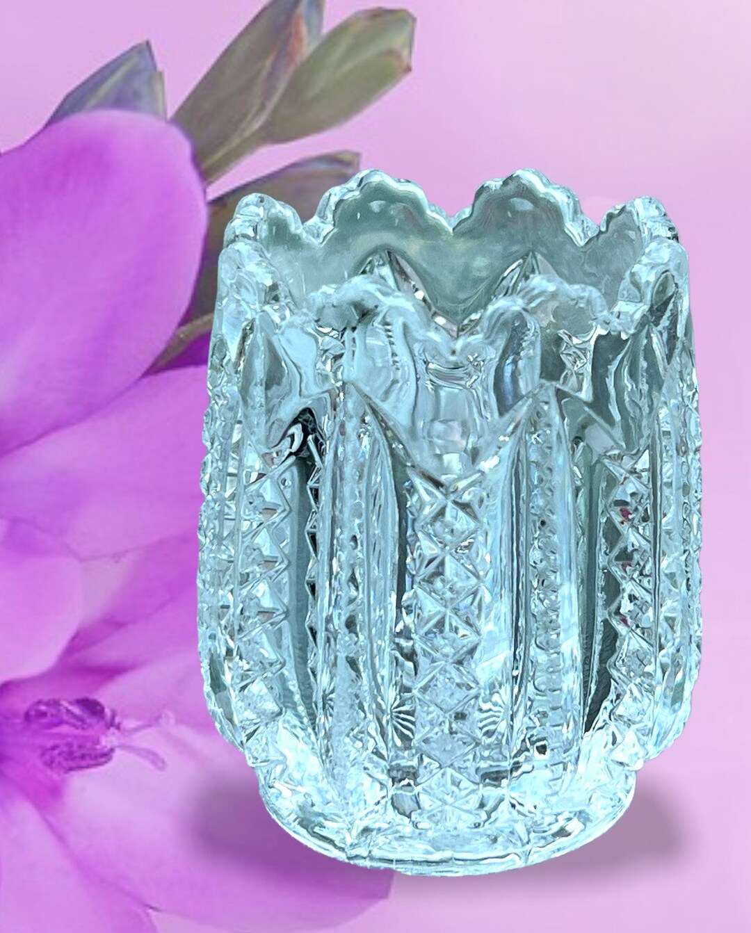 Clear Cut Glass Toothpick Holder / Cut Glass Scalloped Toothpick Holder ...