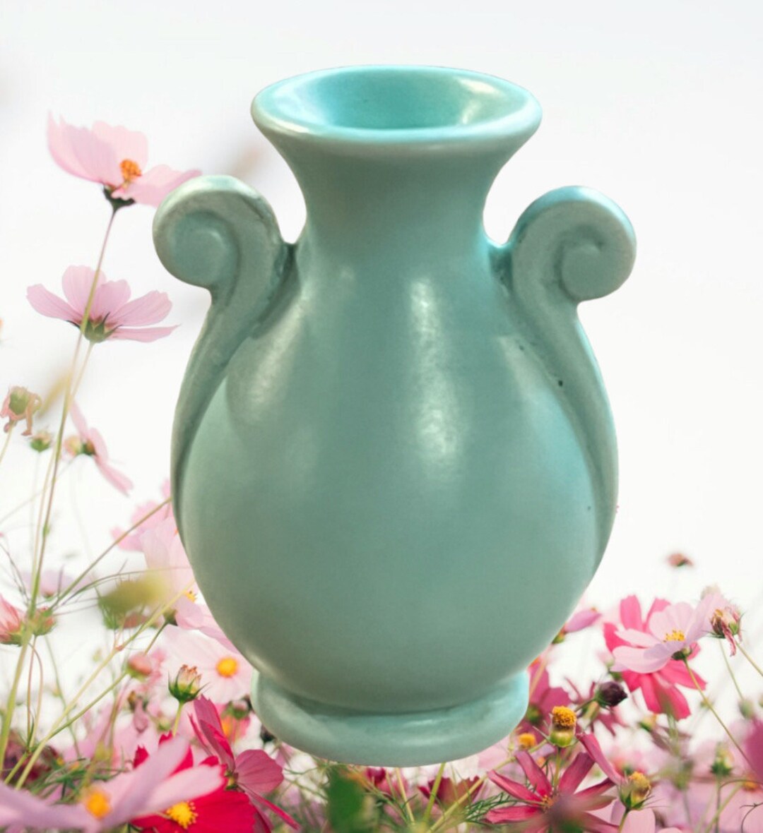 Vintage Miniature Matte Finish Turquoise Blue Pottery Vase / Miniature ...