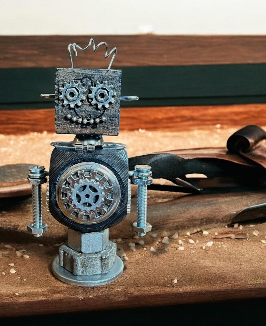 Handmade Wood and Metal Small Robot Figure / Hand Made Mini Robot ...