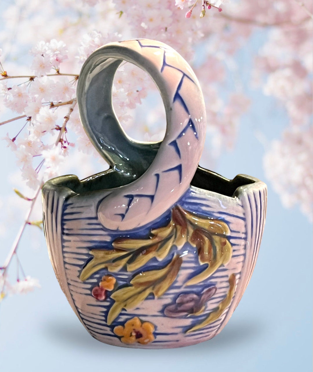 Vintage Hull Pottery Blossom Flite 6 Basket Vase / Hull Blossom Flite ...