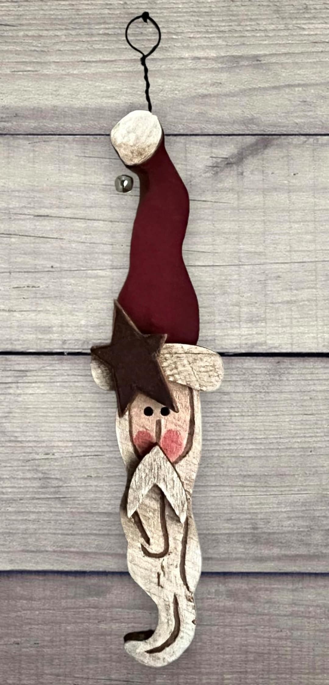 Hand Crafted Rustic Wood Santa Wall Hanging / Folk Art Santa Hanging ...