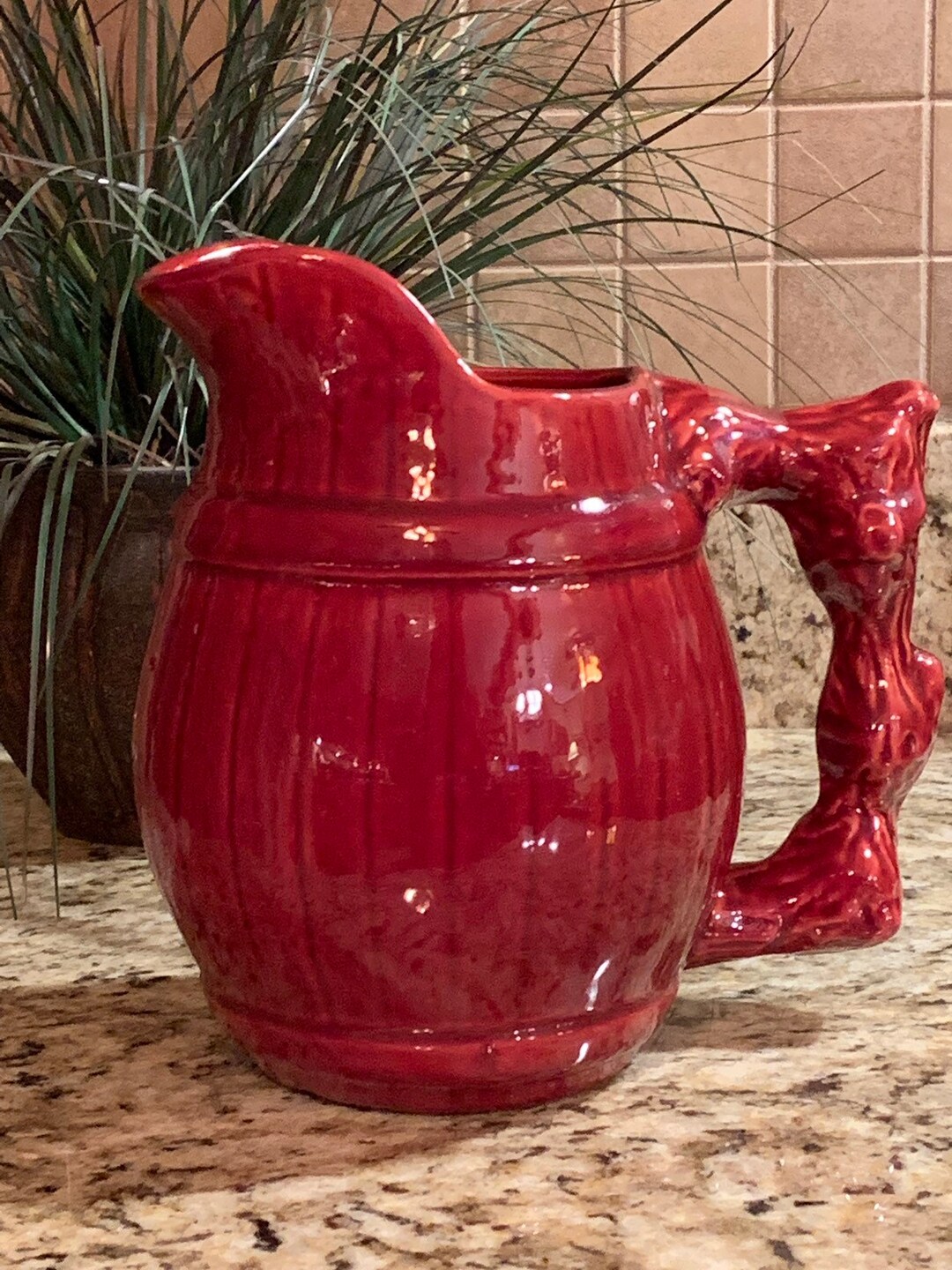 Longchamp Pottery Red Barrel Design Pitcher / Pottery Wine Carafe ...