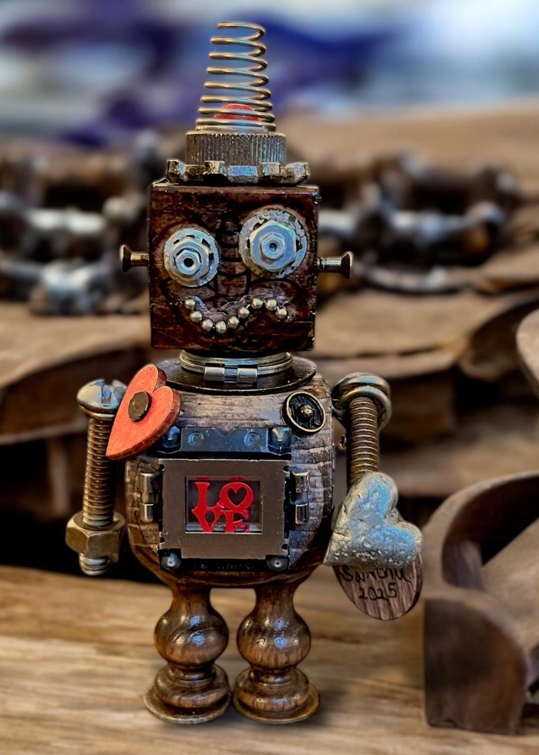 Handmade Wood and Metal Small Robot Figure / Hand Made Mini Robot ...