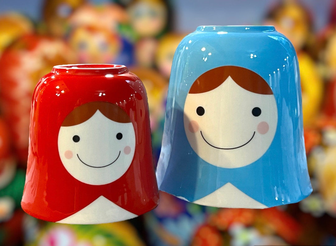 Set of 2 Ceramic Nesting Doll Style Cups / Matryoshka Nesting Doll Face ...