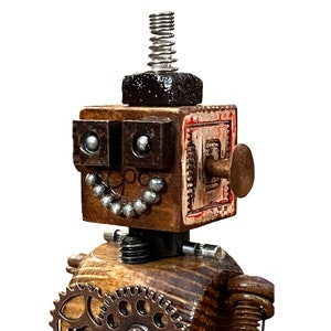 Handmade Wood and Metal Small Robot Figurine / Handmade Mini Robot ...