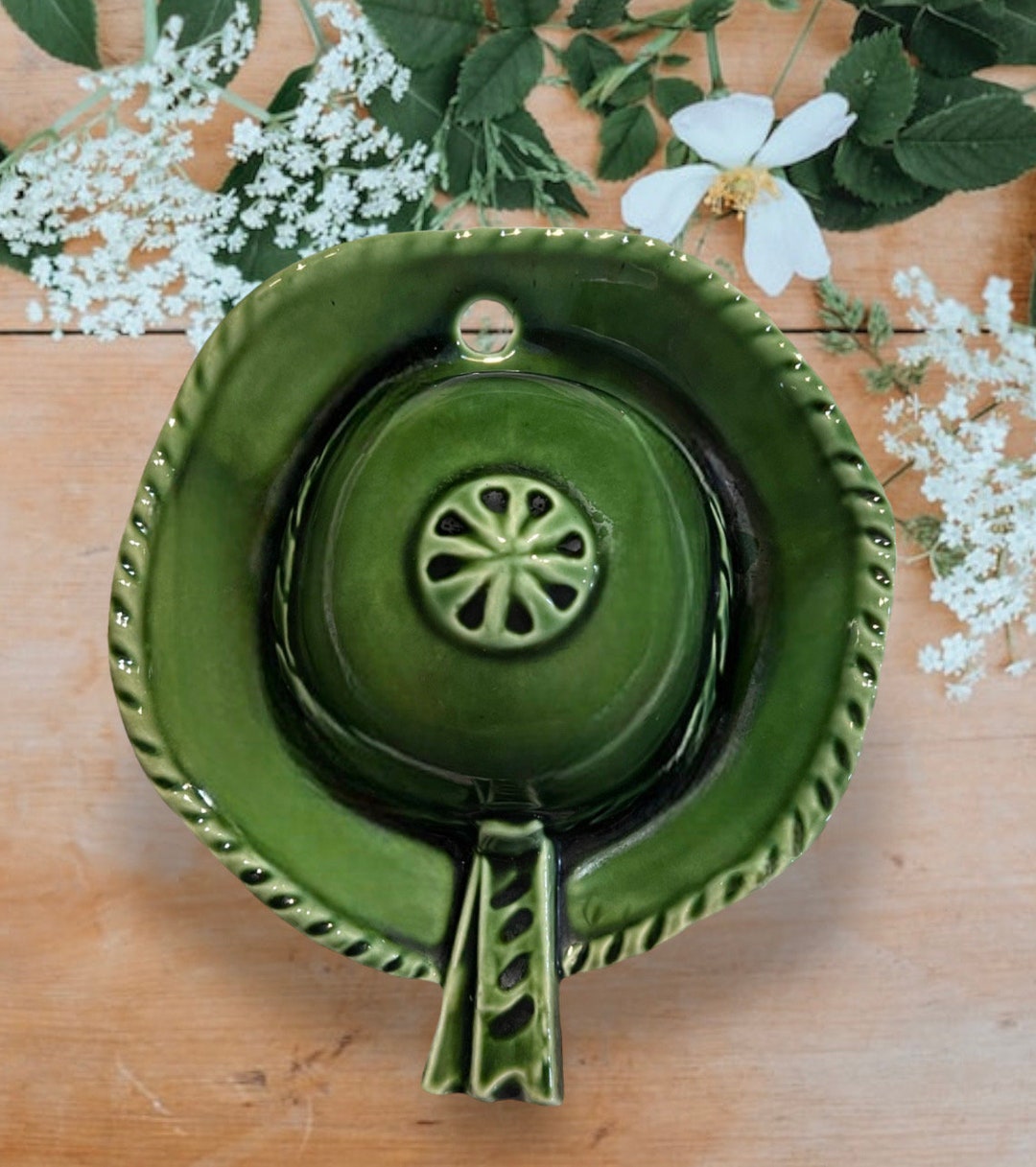 Green Pottery Hat Wall Pocket / Pottery Hat Wall Vase / Green Bonnet ...