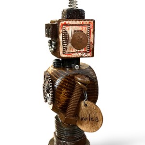 Handmade Wood and Metal Small Robot Figurine / Handmade Mini Robot ...