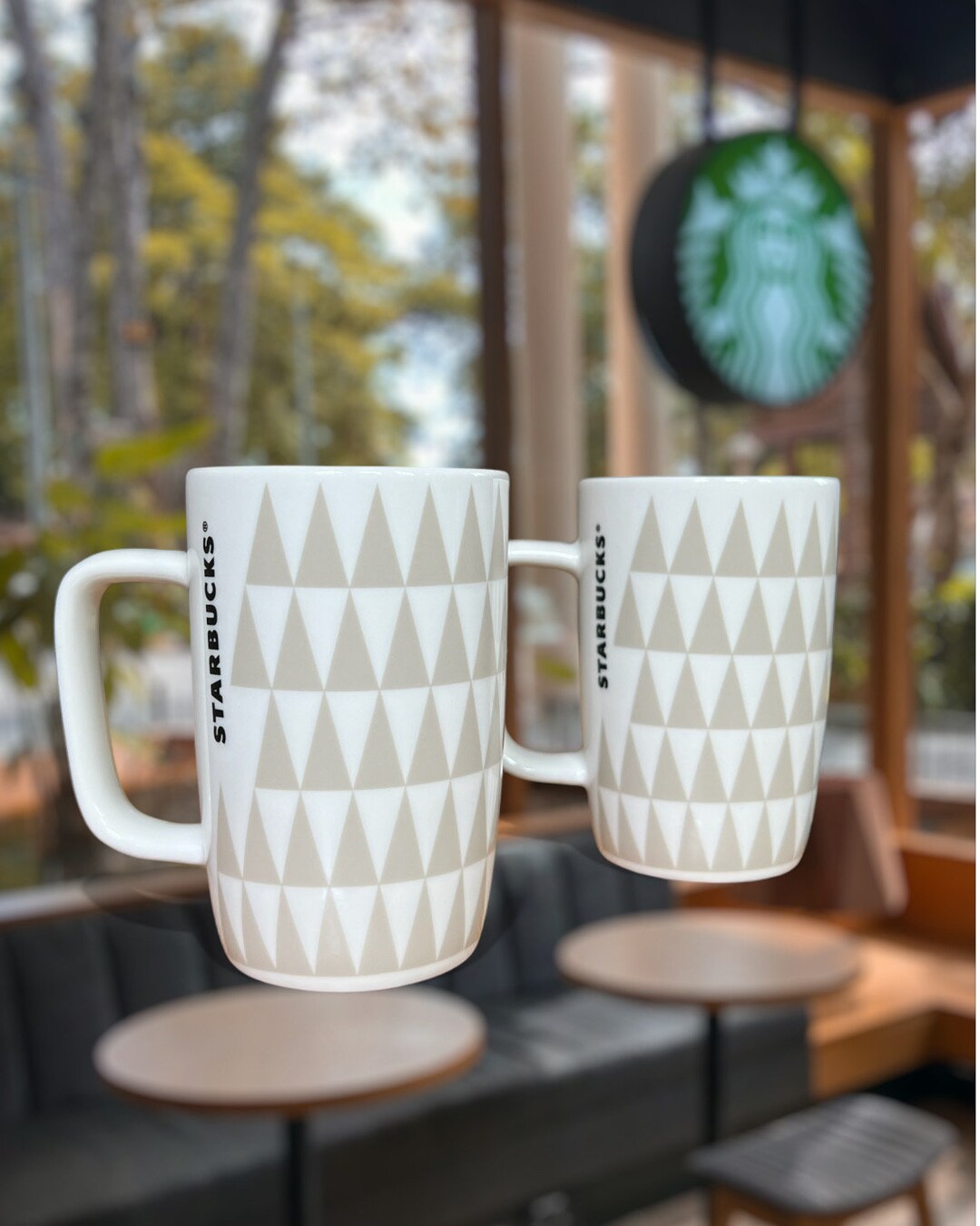 Set of 2 Starbucks Tan Triangle Coffee Mugs / Starbucks Beige Triangle ...