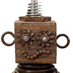 Handmade Wood and Metal Small Robot Figurine / Handmade Mini Robot ...